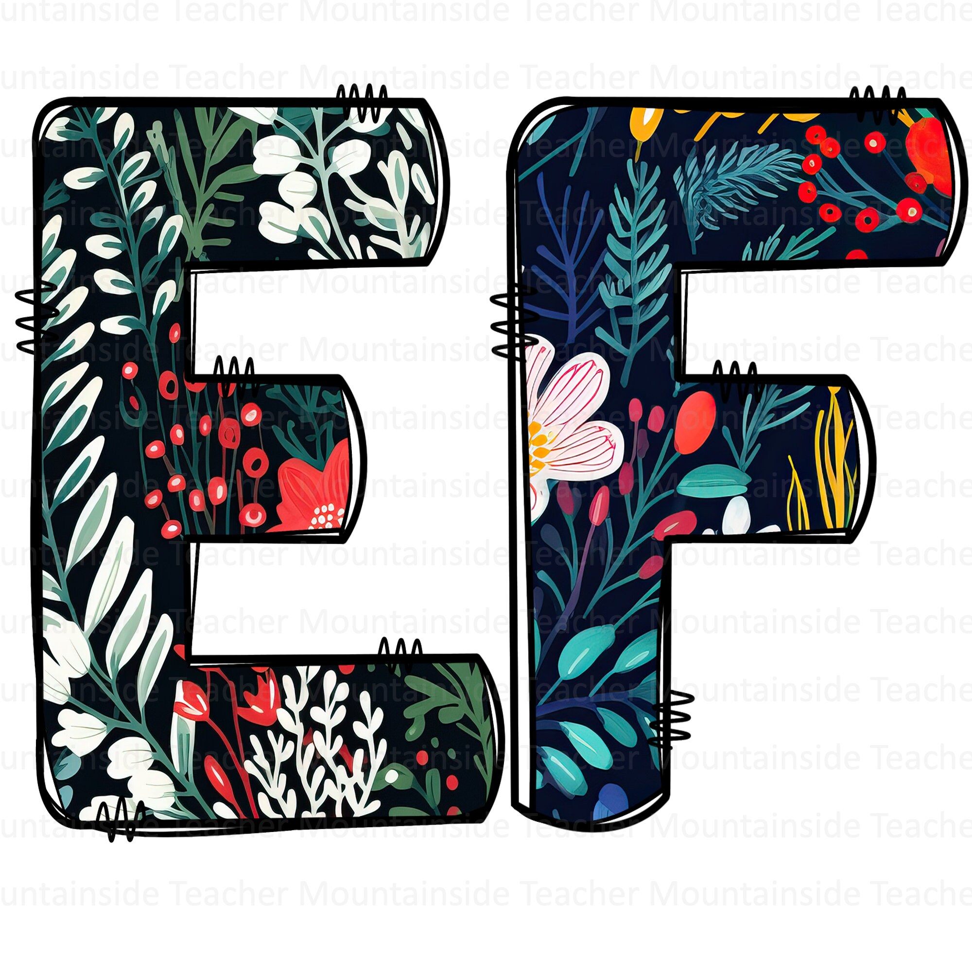 Floral Doodle Letters, Doodle Alphabet, PNG Bundle, Doodle Sublimation ...