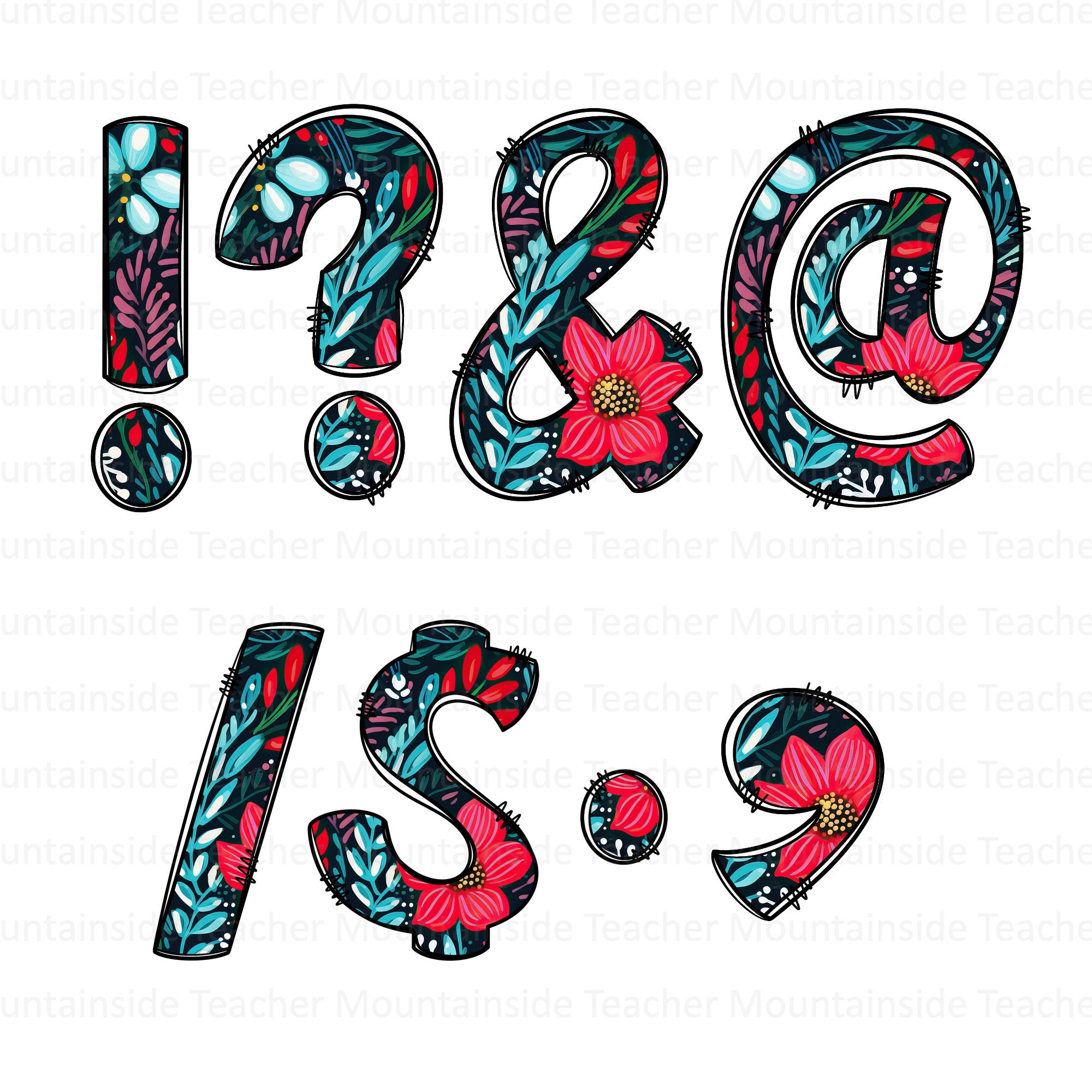 Floral Doodle Letters, Doodle Alphabet, PNG Bundle, Doodle Sublimation ...
