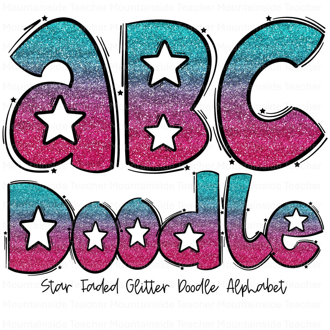 Faded Glitter Letters, Bright Doodle Alphabet, PNG Bundle, Doodle ...