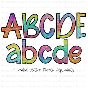 Faded Glitter Letters, Bright Doodle Alphabet, PNG Bundle, Doodle ...