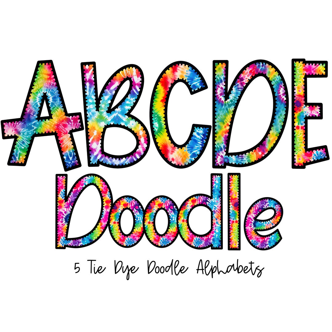 Tie Dye Letters, Bright Doodle Alphabet, PNG Bundle, Doodle Sublimation ...
