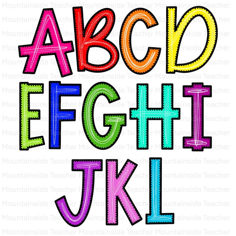 Scribble Doodle Letters, Bright Doodle Alphabet, PNG Bundle ...