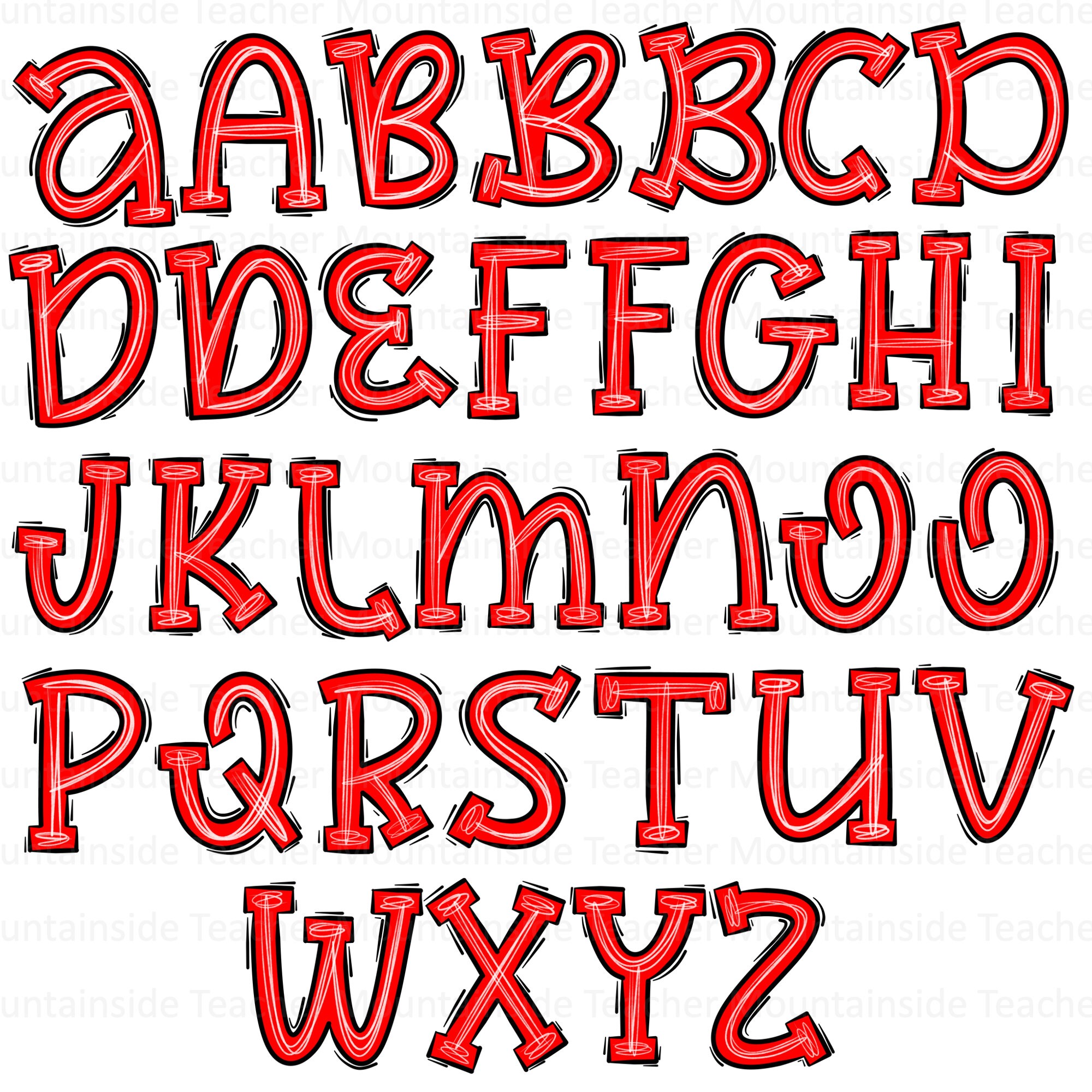 Scribble Doodle Alphabet PNG Sublimation Alpha Design Uppercase and ...
