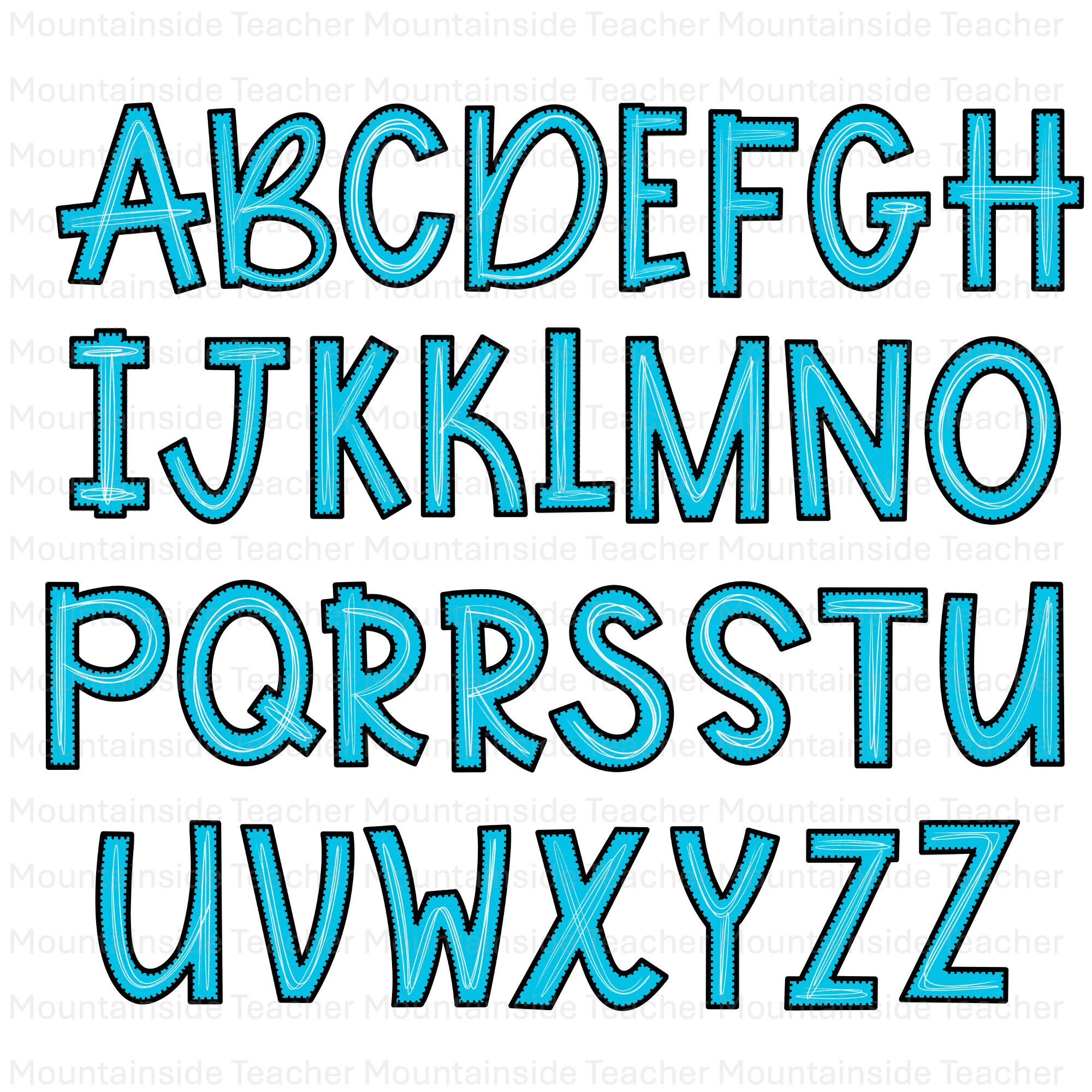Scribble Doodle Letters, Bright Doodle Alphabet, PNG Bundle ...