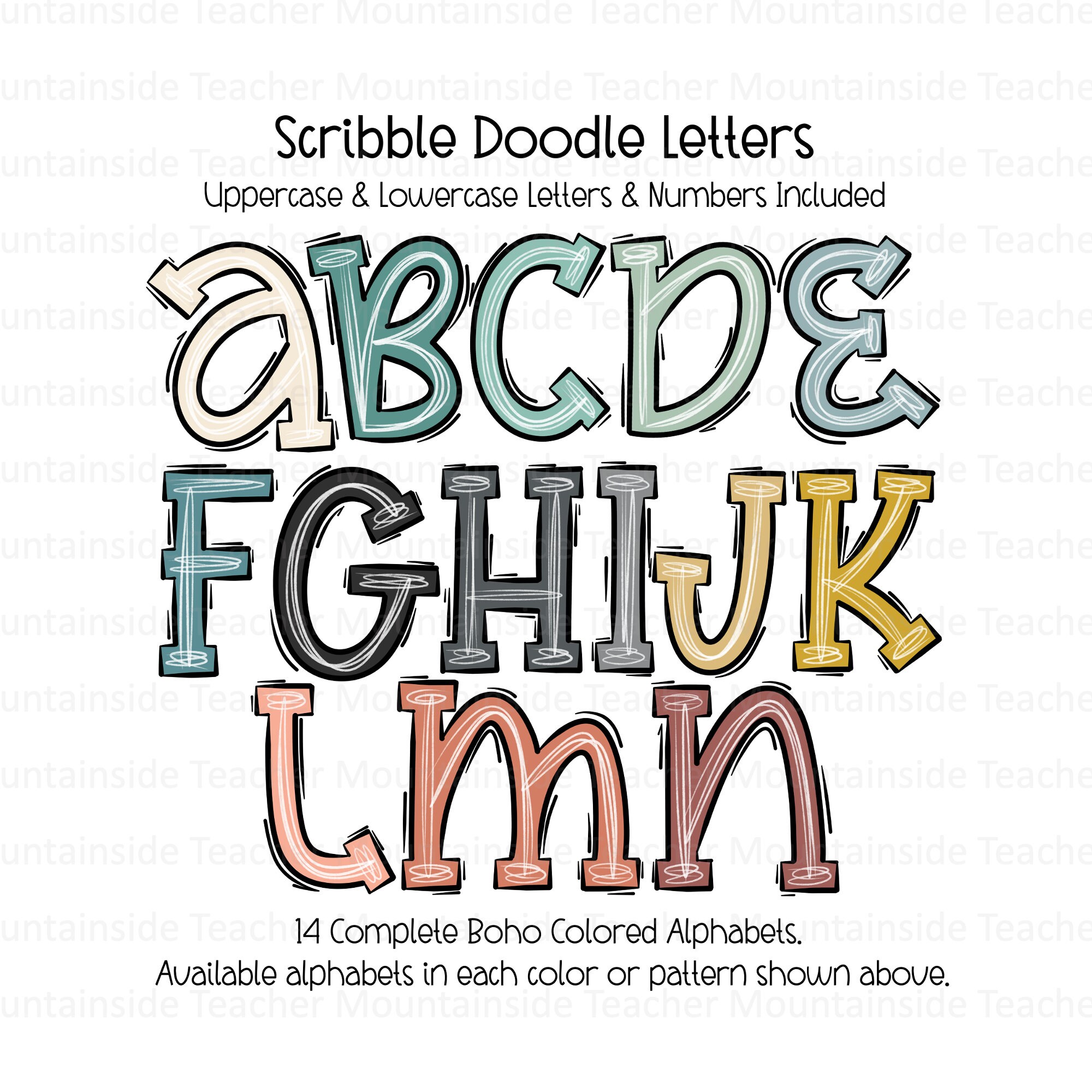 Boho Scribble Doodle Alphabet PNG Sublimation Alpha Design Uppercase ...