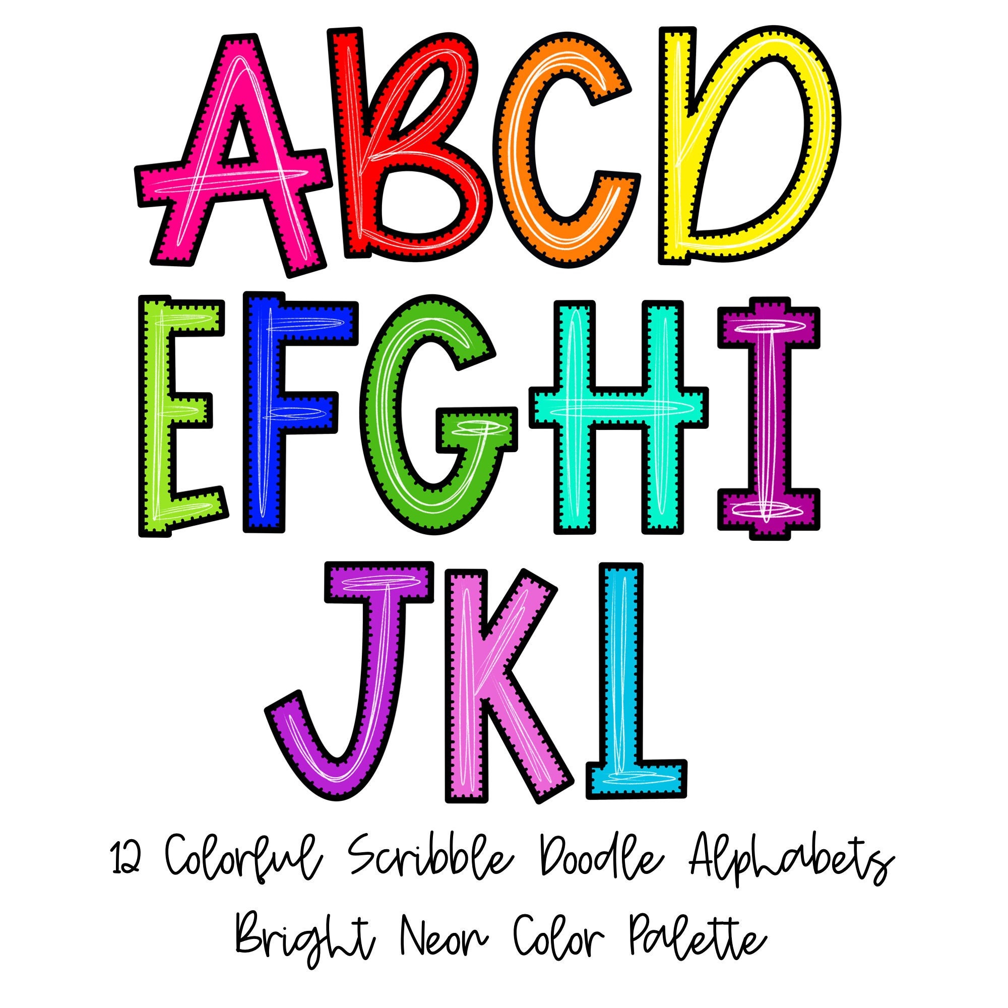 Scribble Doodle Letters, Bright Doodle Alphabet, PNG Bundle ...