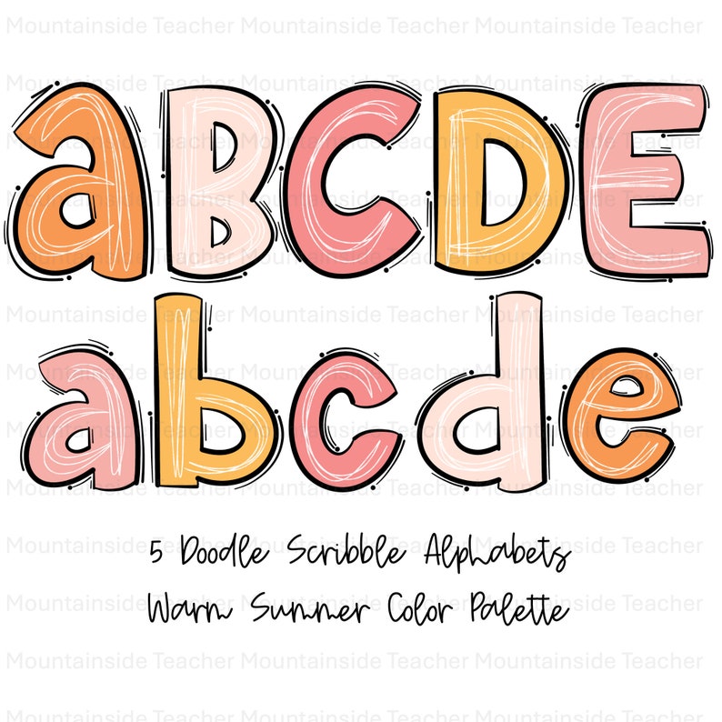 Scribble Letters, Warm Summer Alphabet, PNG, Doodle Sublimation, Alpha ...
