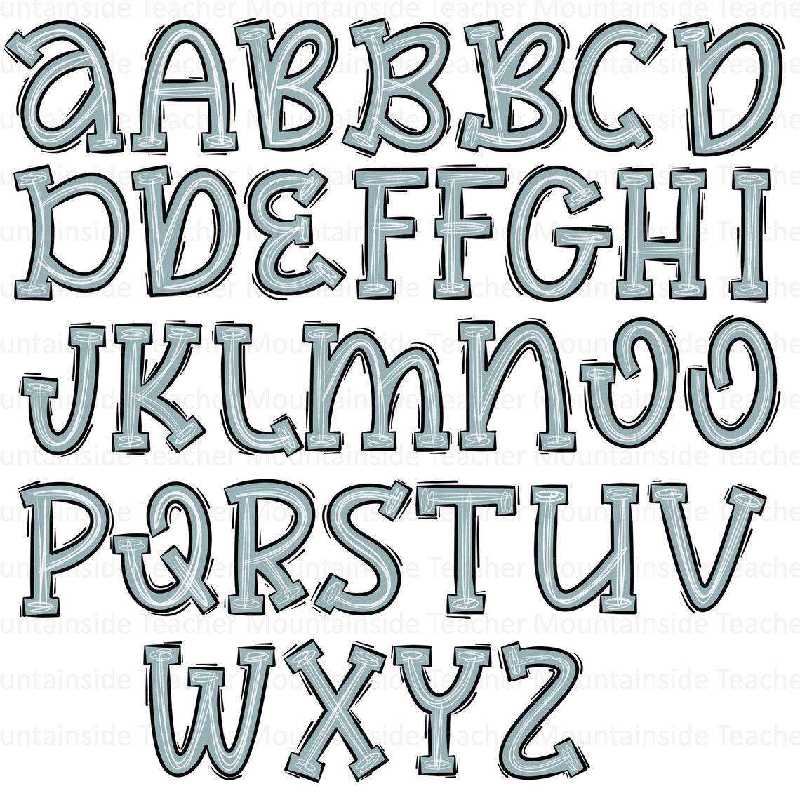 Boho Scribble Doodle Alphabet PNG Sublimation Alpha Design Uppercase ...