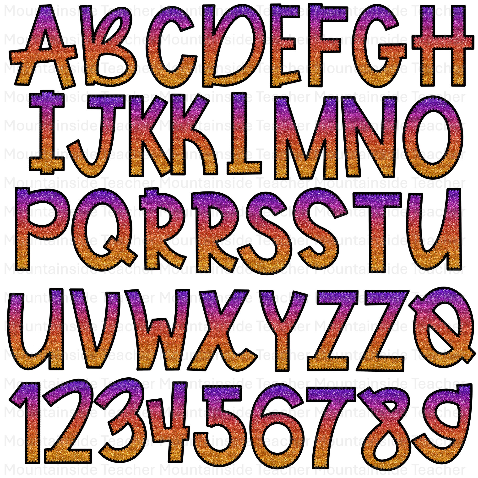 Faded Glitter Letters, Bright Doodle Alphabet, PNG Bundle, Doodle ...