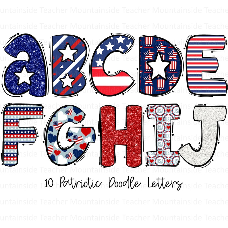 Patriotic Doodle Alphabet PNG, USA Letters (digital Download) - Etsy