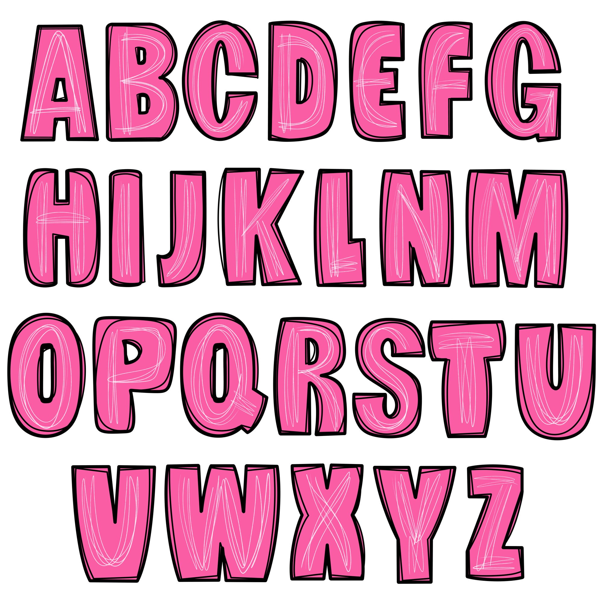 Scribble Doodle Alphabet PNG Sublimation Alpha Design Uppercase Letter ...