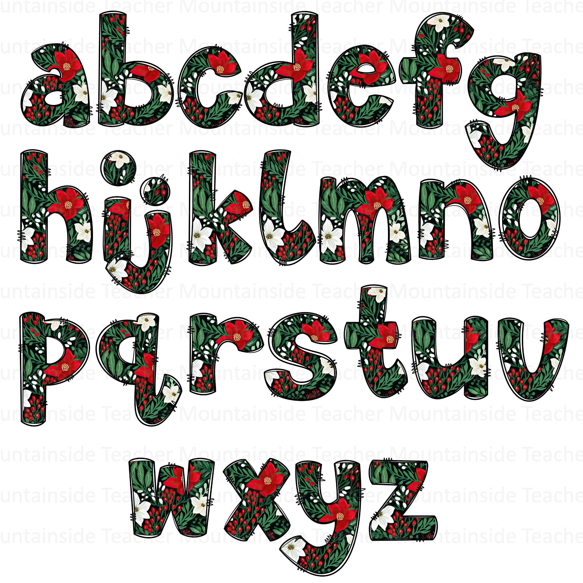Floral Doodle Letters, Doodle Alphabet, PNG Bundle, Doodle Sublimation ...