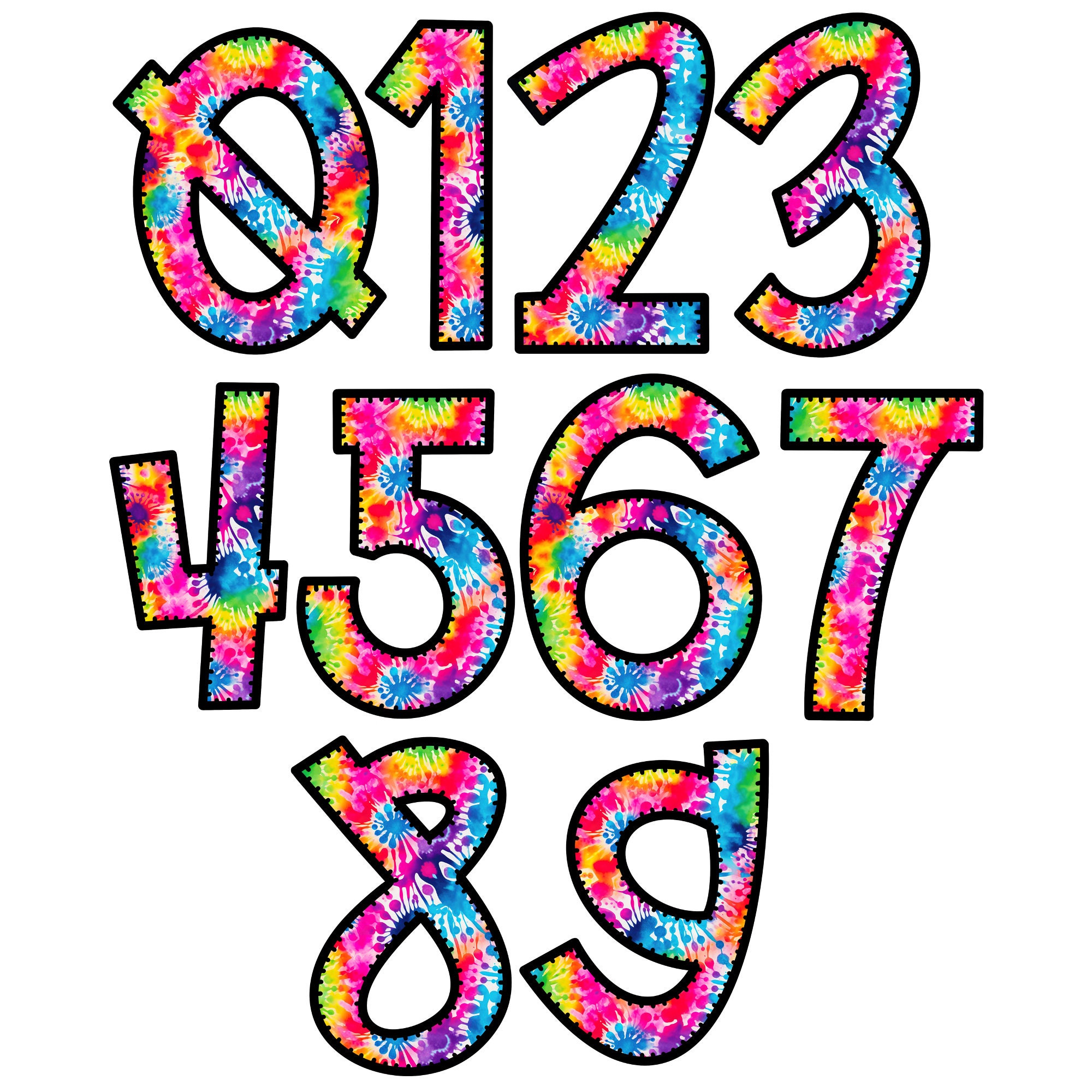 Tie Dye Letters, Bright Doodle Alphabet, PNG Bundle, Doodle Sublimation ...