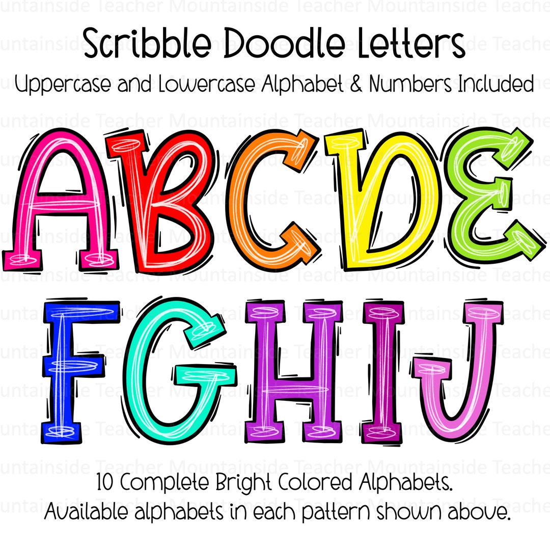 Scribble Doodle Alphabet PNG Sublimation Alpha Design Uppercase and ...