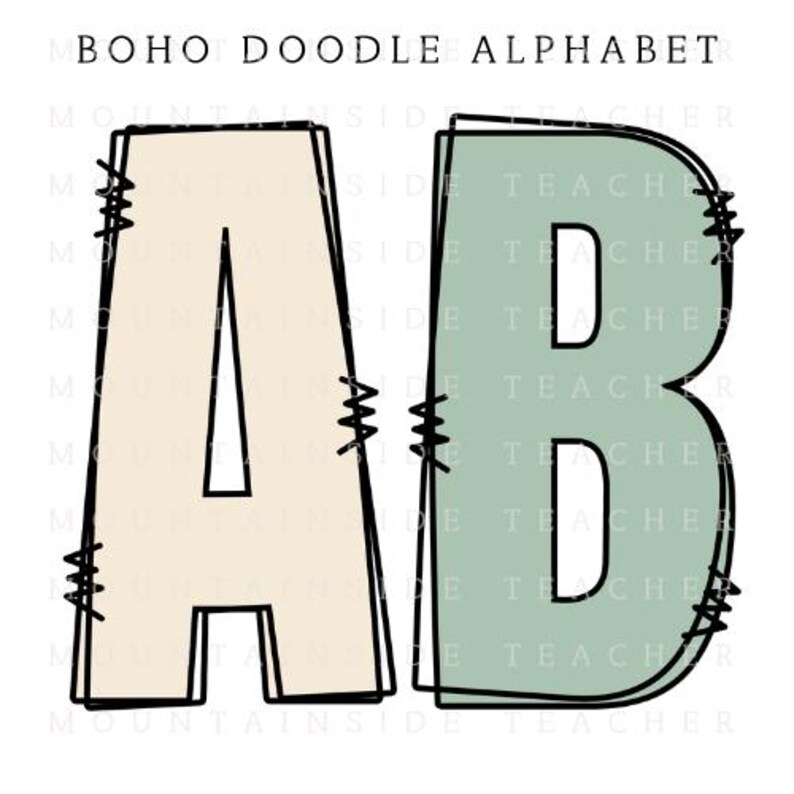 Fun Boho Doodle Letters DTF PNG Bundle Alphabet Sublimation Set Designs ...