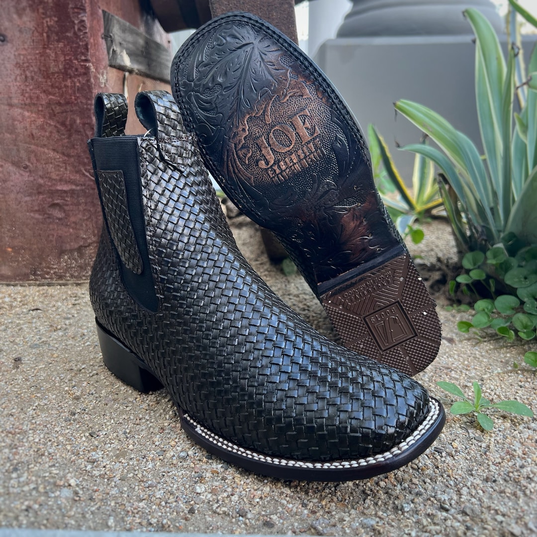 Straw-weave Men's Western Boots: Ankle/chelsea Square Toe Cowboy ...