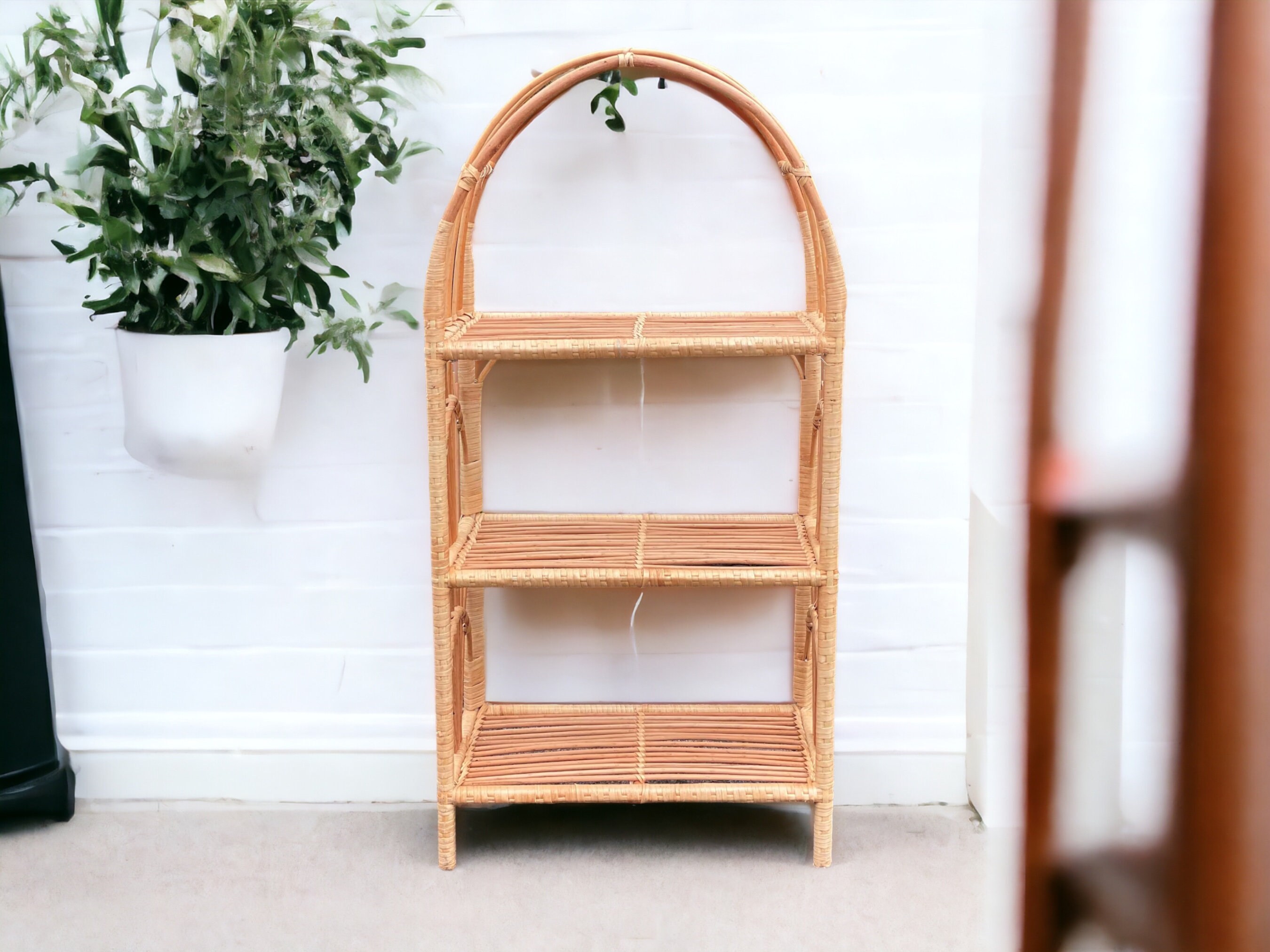 Wicker Shelf Storage Bookshelf Rattan Boho Rack Plant - Etsy