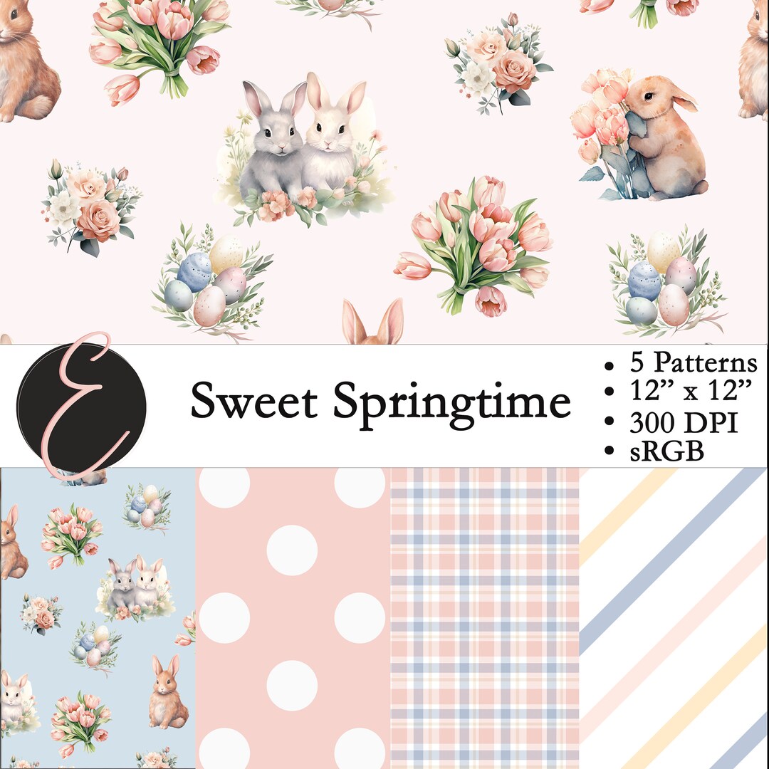 Easter Bunnies Seamless Bundle, Bunnies Digital Papers, Commercial Use ...