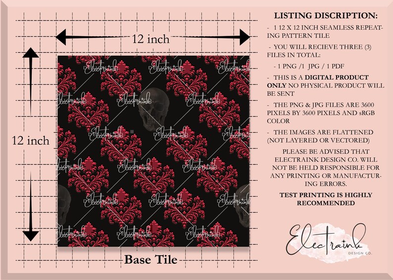 Gothic Damask Digital Download, Halloween Seamless Pattern, Commercial ...