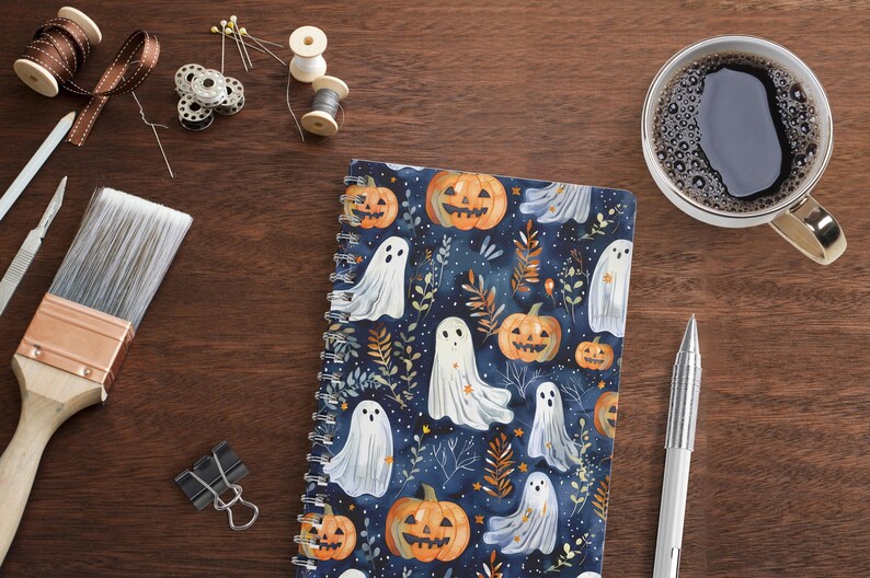 Watercolor Halloween Seamless Pattern: Ghosts, Pumpkins, Dark Florals ...