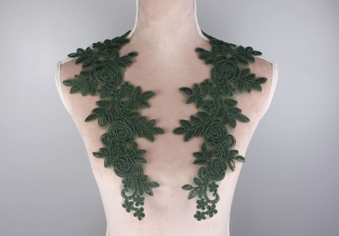 Dark Green Lace Applique, Mirror Flower Dress Patch, DIY Sewing ...