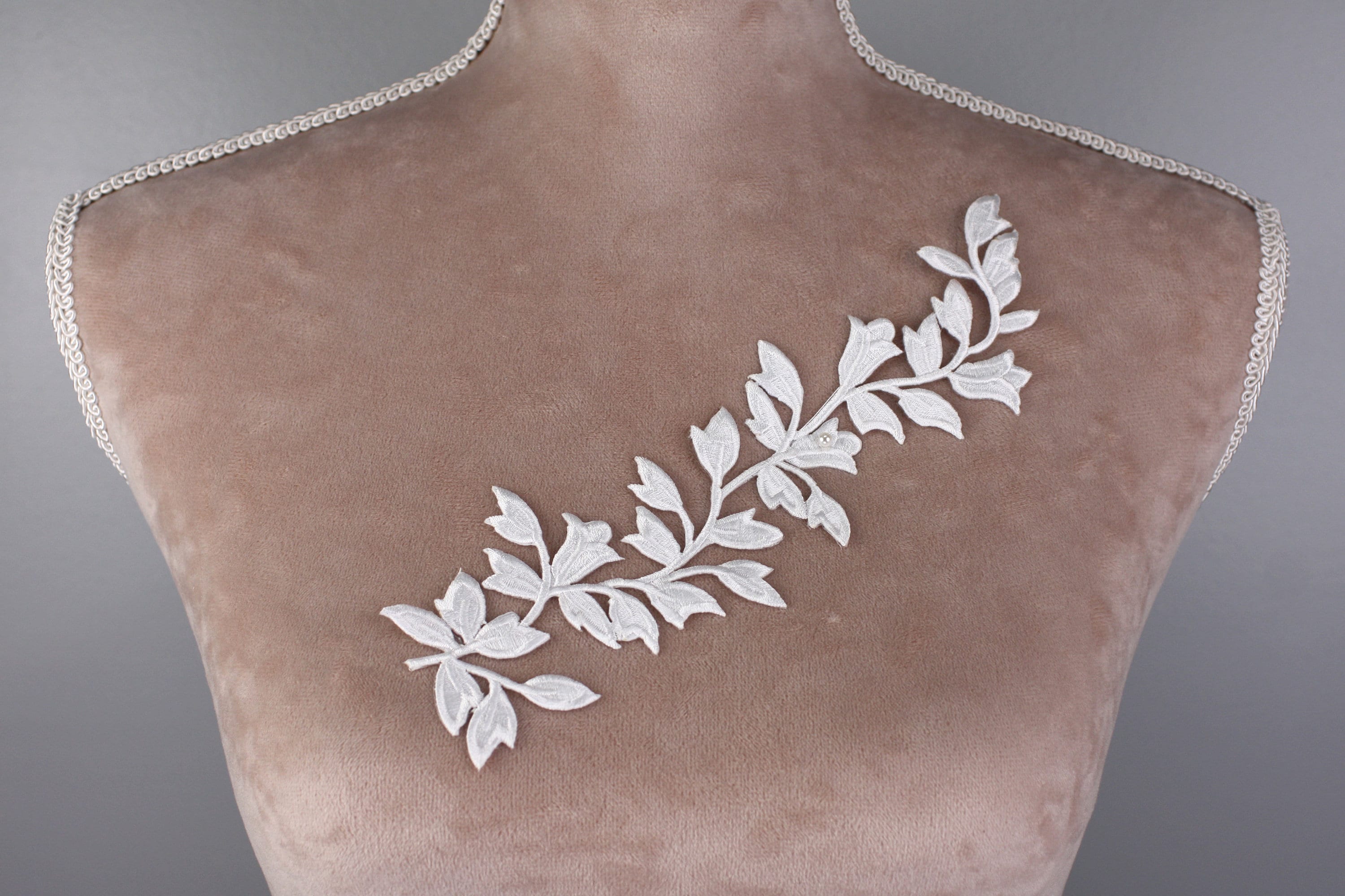 White Leaves Iron on Lace Applique, Embroidered Lace Patch, DIY Sewing ...