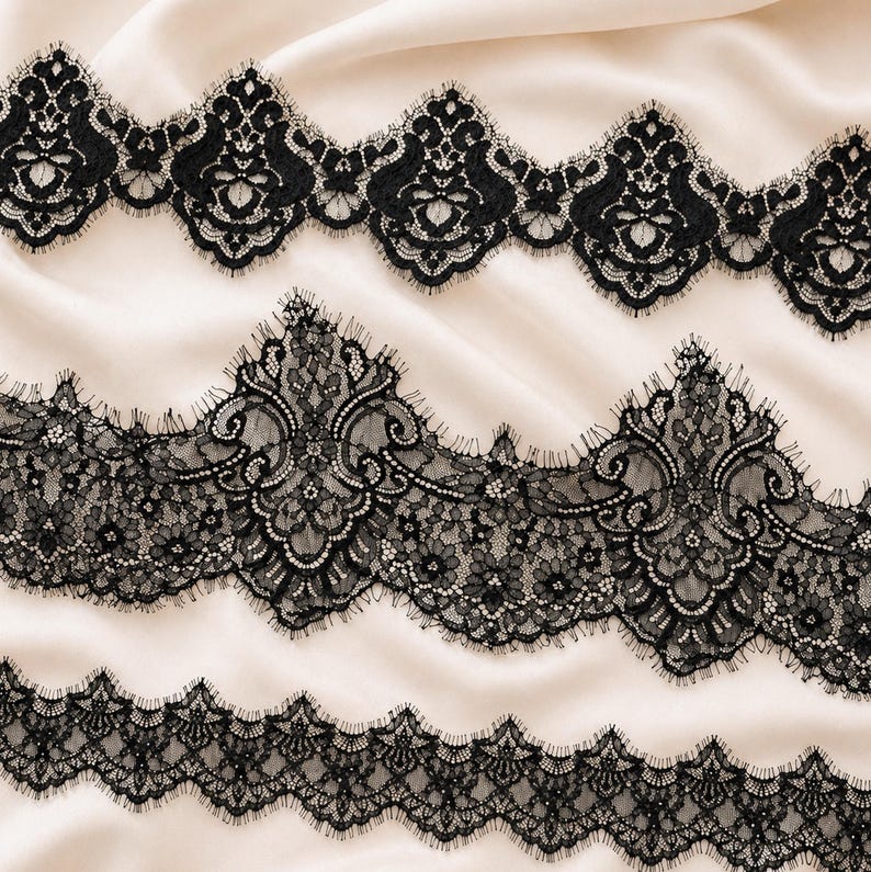 Black Chantilly Lace Trim 3m, Non Stretch Scalloped Lace for Lingerie ...