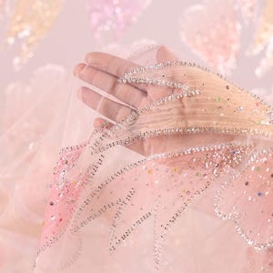 Soft Peach Beaded Lace Fabric With Petal Embroidery by the Yard - Etsy