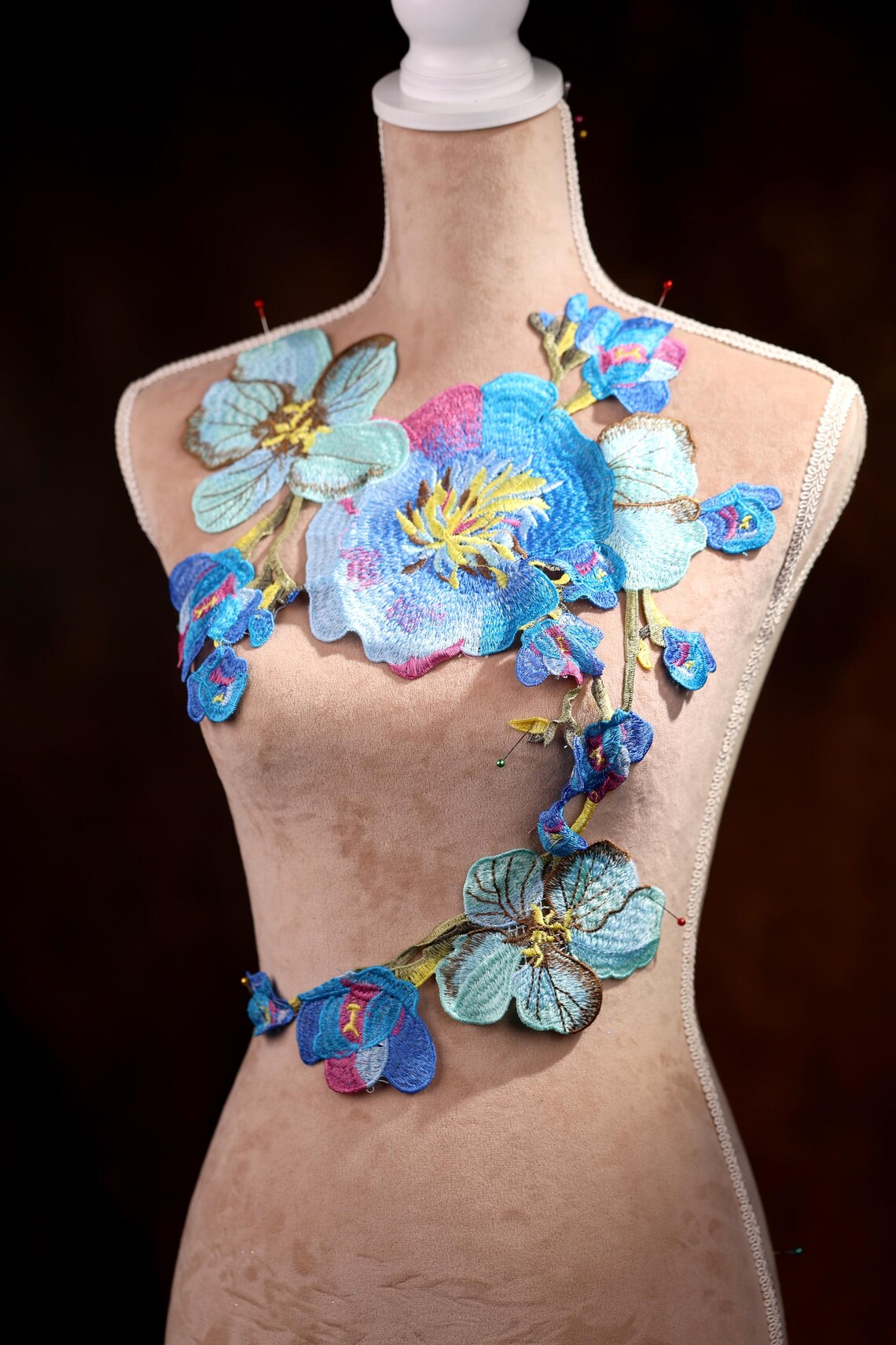 Blue Flower Water Soluble Applique for Lyrical Dance, Ballet, Illusion ...