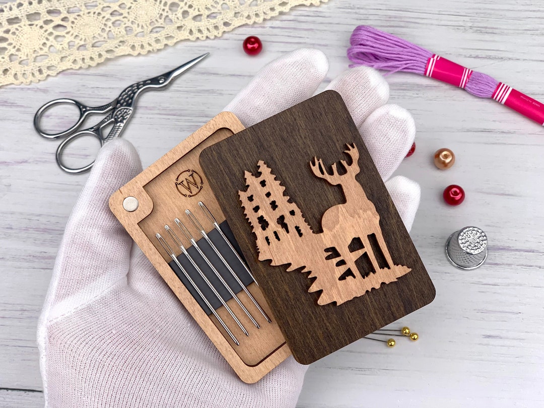Personalizable Wooden Needle Holder, Magnetic Needle Minder, Sewing ...