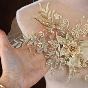 Gold 3d Flower Beaded Applique for Lyrical Dance, Ballet, Illusion ...