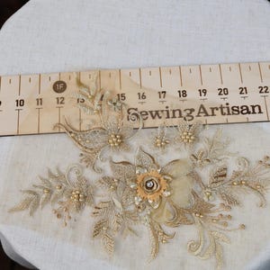 Gold 3d Flower Beaded Applique for Lyrical Dance, Ballet, Illusion ...