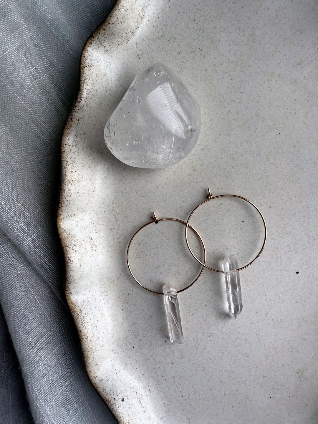 Clear Quartz Tip Gold-plated Stainless Steel Purity Earring Hoops ...