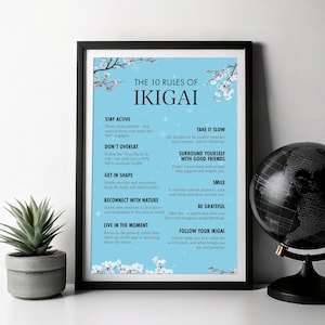 Ikigai Poster Ikagai Print, 10 Rules of Ikigai Wall Art Print for Living Room, Bedroom, Office ...