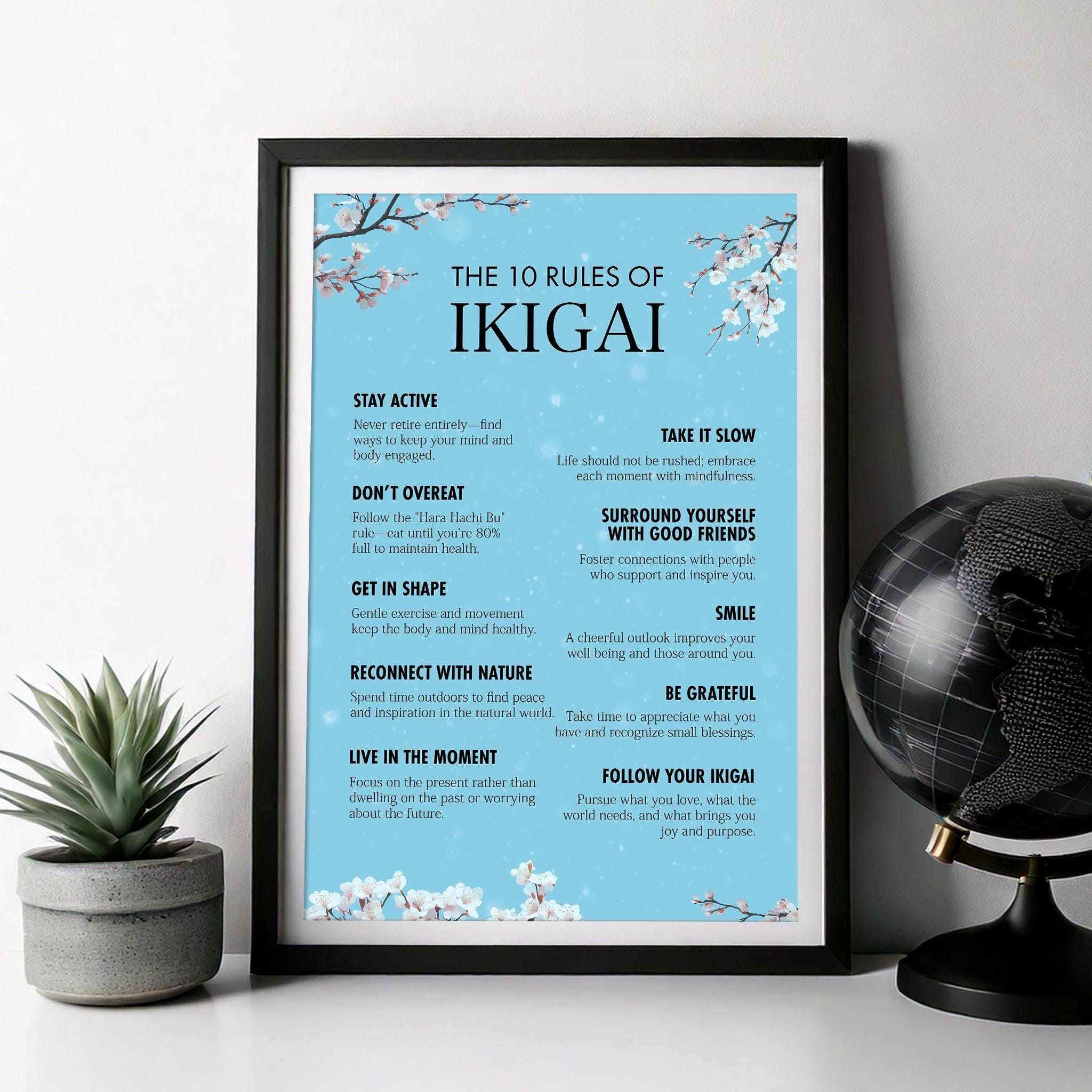 Ikigai Poster Ikagai Print, 10 Rules of Ikigai Wall Art Print for ...
