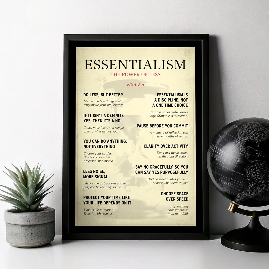 Essentialism Poster Minimalist Philosophy Wall Art Motivational Quotes ...