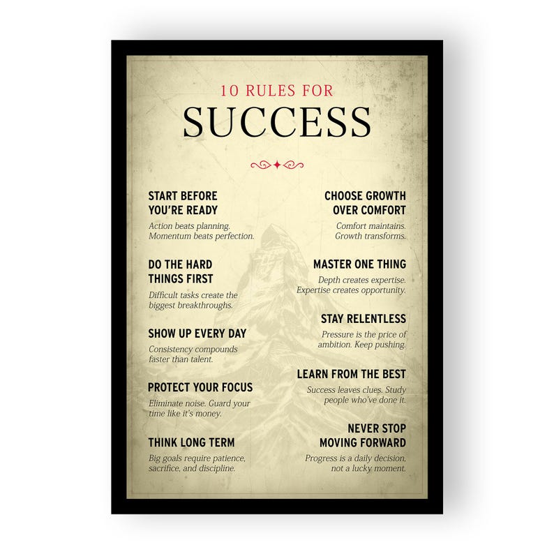 10 Rules for Success Poster Motivational Wall Art Success Principles ...