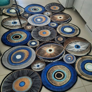 Eye Patterned Rug, Blue Evil Eye Rug, Hallway Entrance Carpet, Special ...
