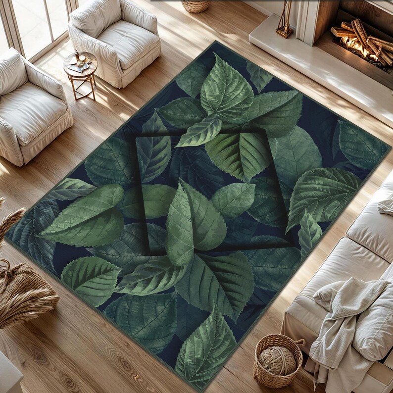 Palm Leaf Patterned Rug, Nature Theme Exotic Area Carpet, Tropical Leaf ...