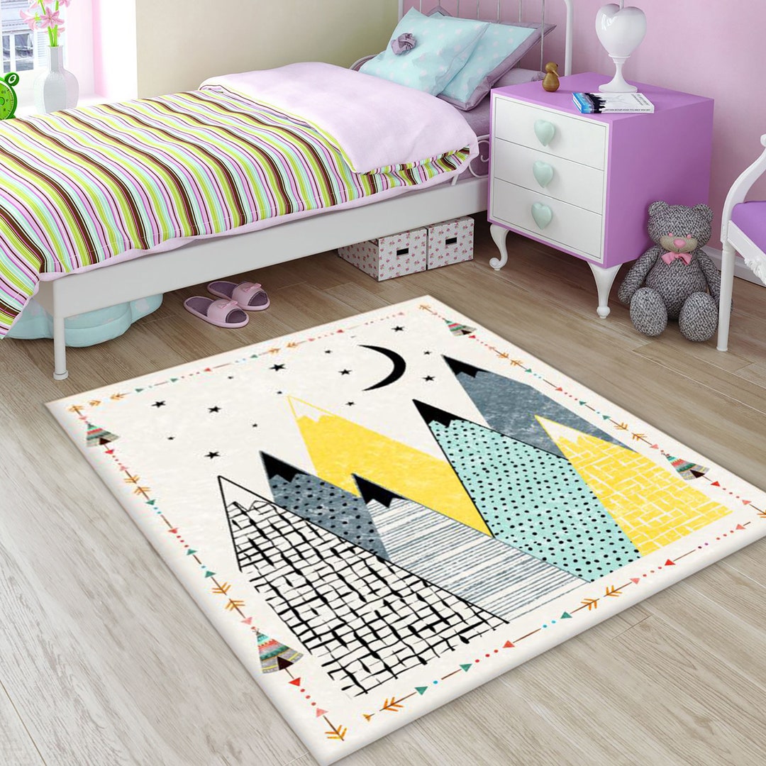 Mountain Kids Room Rectangle Carpet, Nursery Kids Mat, Toddler Carpets ...