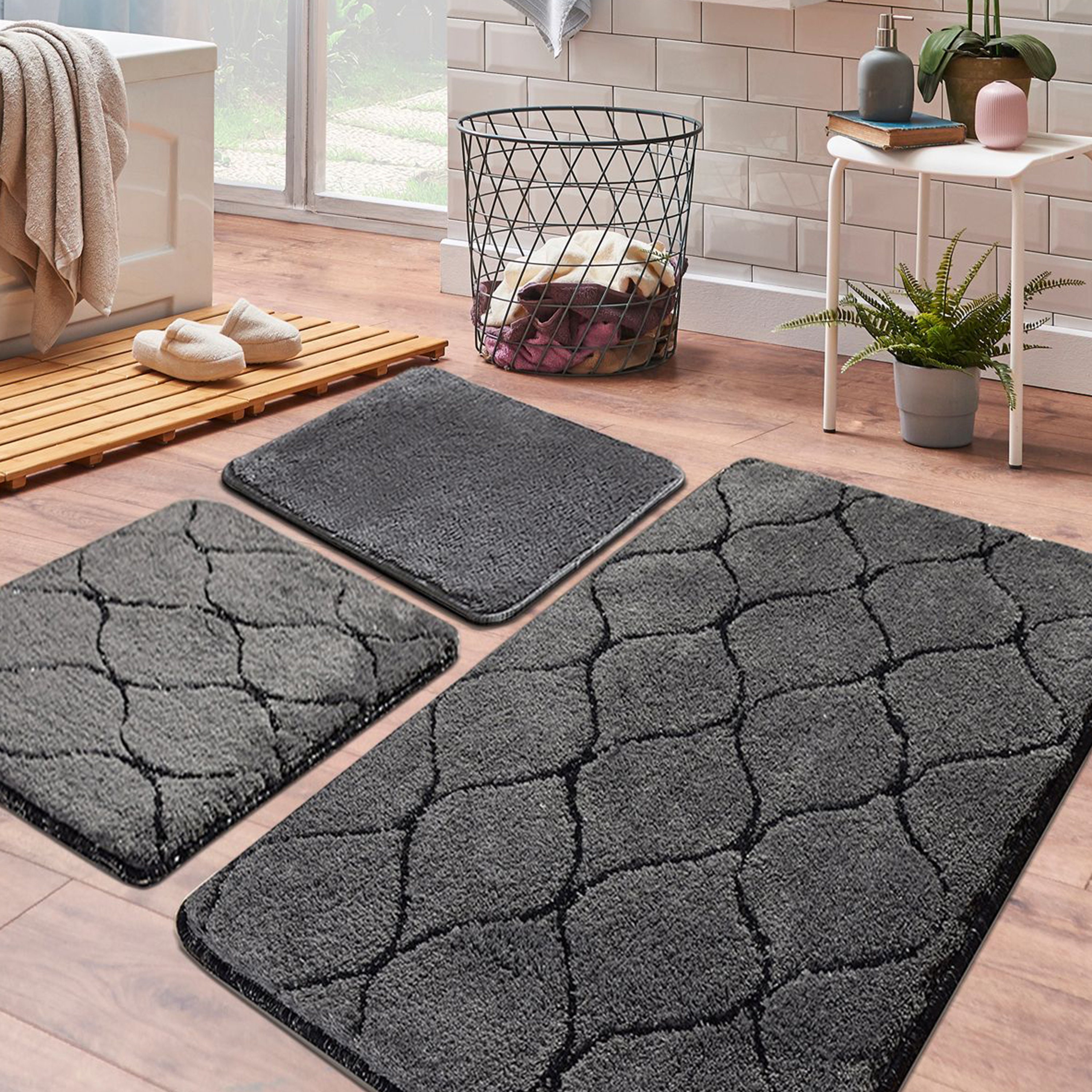 3-piece Bath Mat Set, 3-piece Gray Mat Set, Cabinet Set, Decorative ...