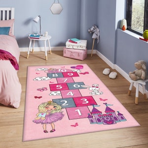 Pink Hopscotch Rug, Girl Room Mat, Kids Room Decor, Princess Themed ...