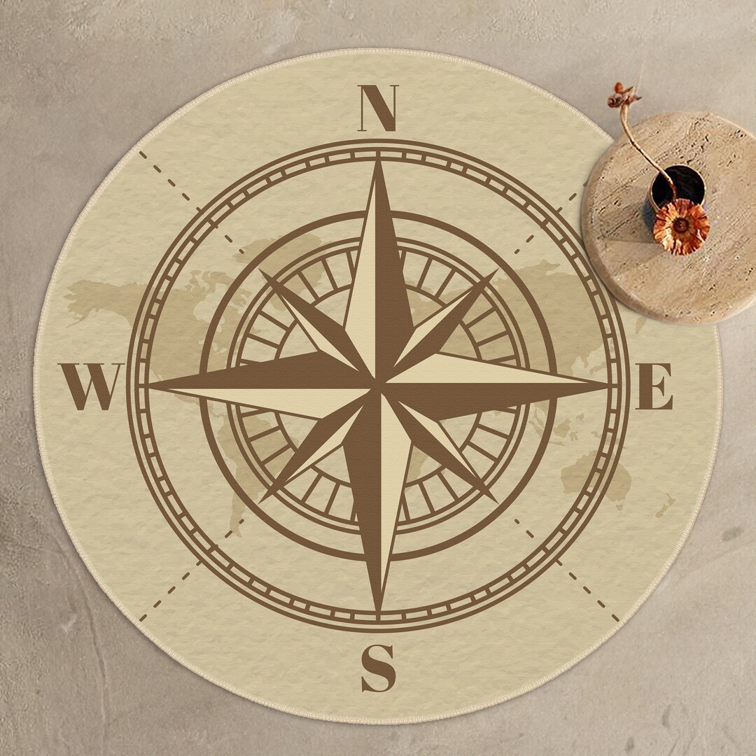 Compass Round Rug, Compass Pattern Rug, Round Compass Rug, Compass Rug ...