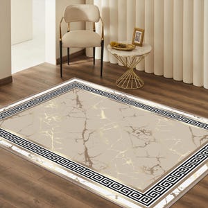 Gold Marble Style Rug, Greek Area Rug, Gold Living Room Rug, Marble ...
