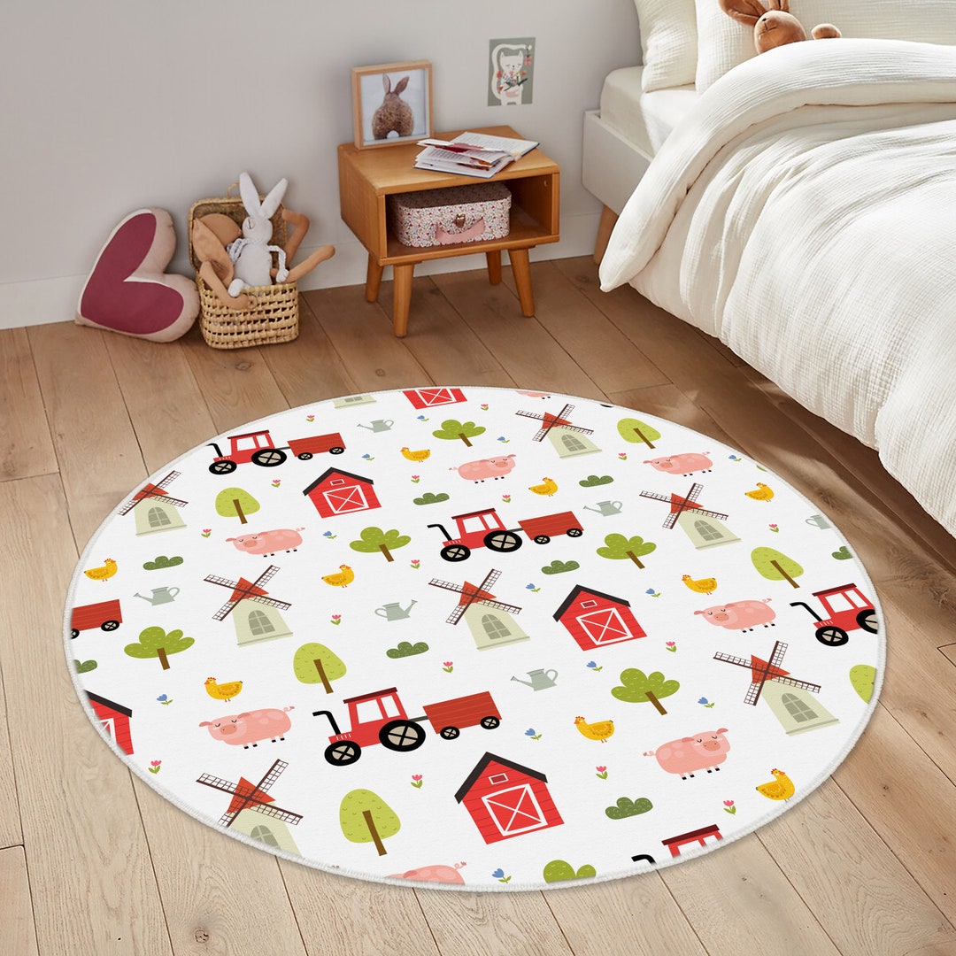 Farmhouse Nursery Rug, Farm Playmat Kids Room, Tractor Rug, Cute ...