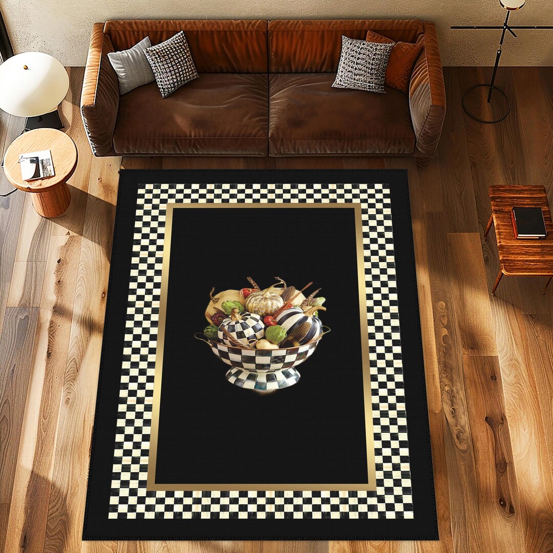 Checkered Rug,black Border Rug,check Pattern Area Rug,black and White ...