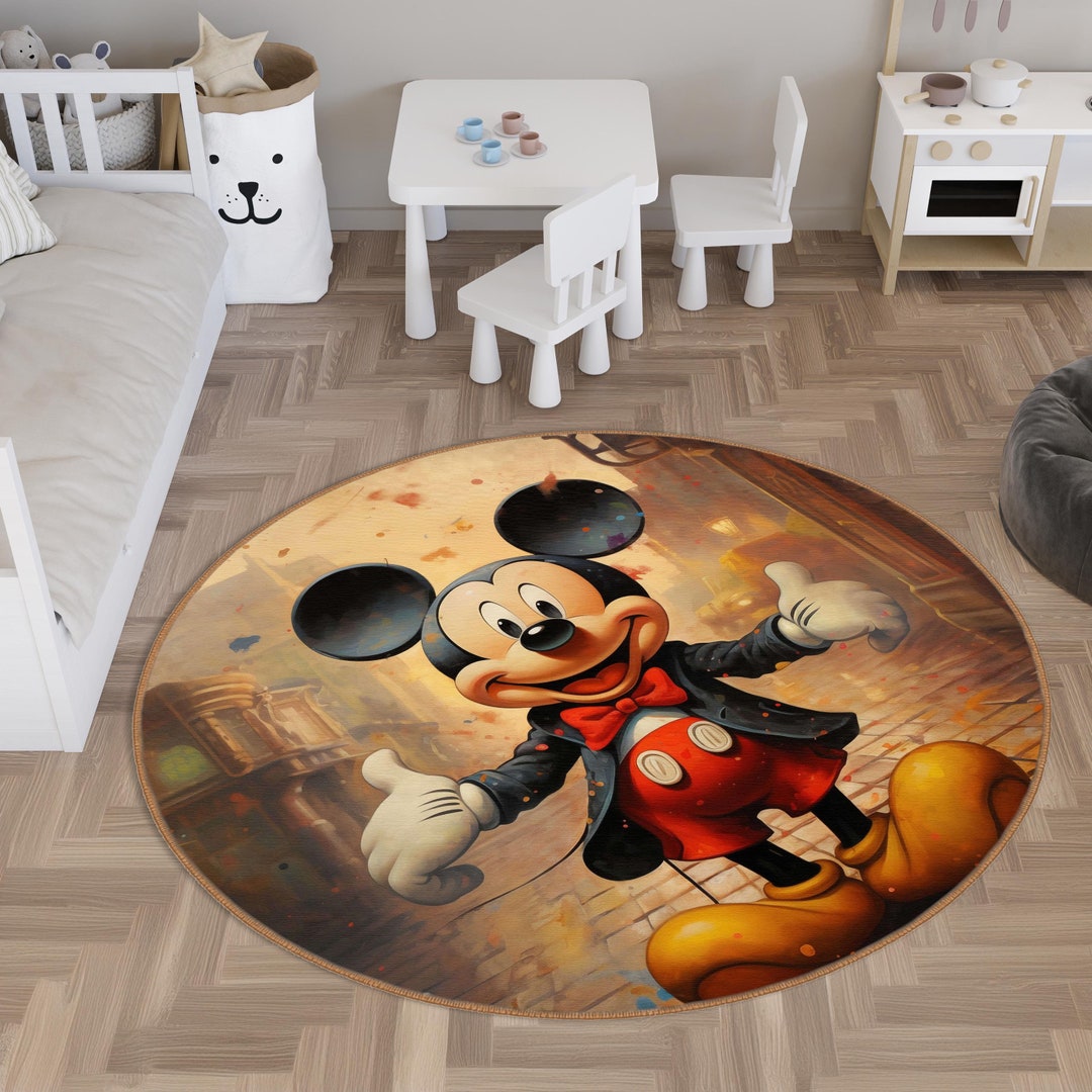 Mickey Mouse Rug, Cartoon Theme Rug, Mickey Mouse Custom Name Rug, Kids ...