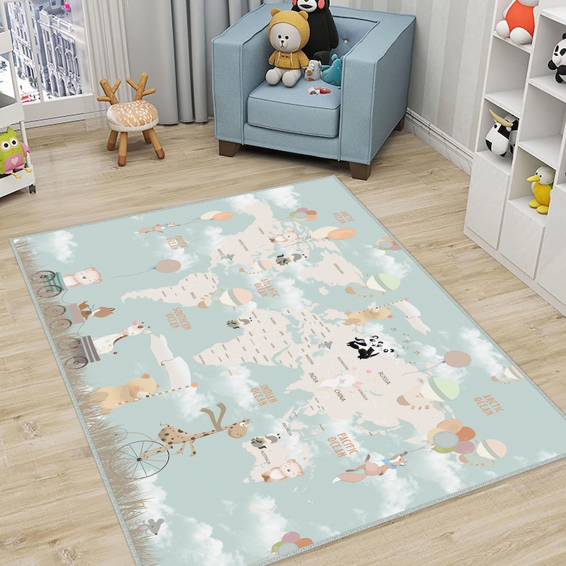 World Map Rug,animals Rug,kids Game Rug,kid's Room Rug, Nursery Rug ...