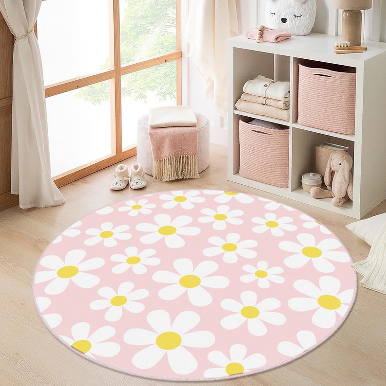 Daisy Kids Rug, Pink Daisy Play Mat, Daisy Flower Rug, Nursery Rug ...