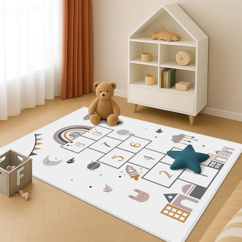 Hopscotch Play Area Rug,playroom Activity Mat,kid's Room Game Carpeta ...